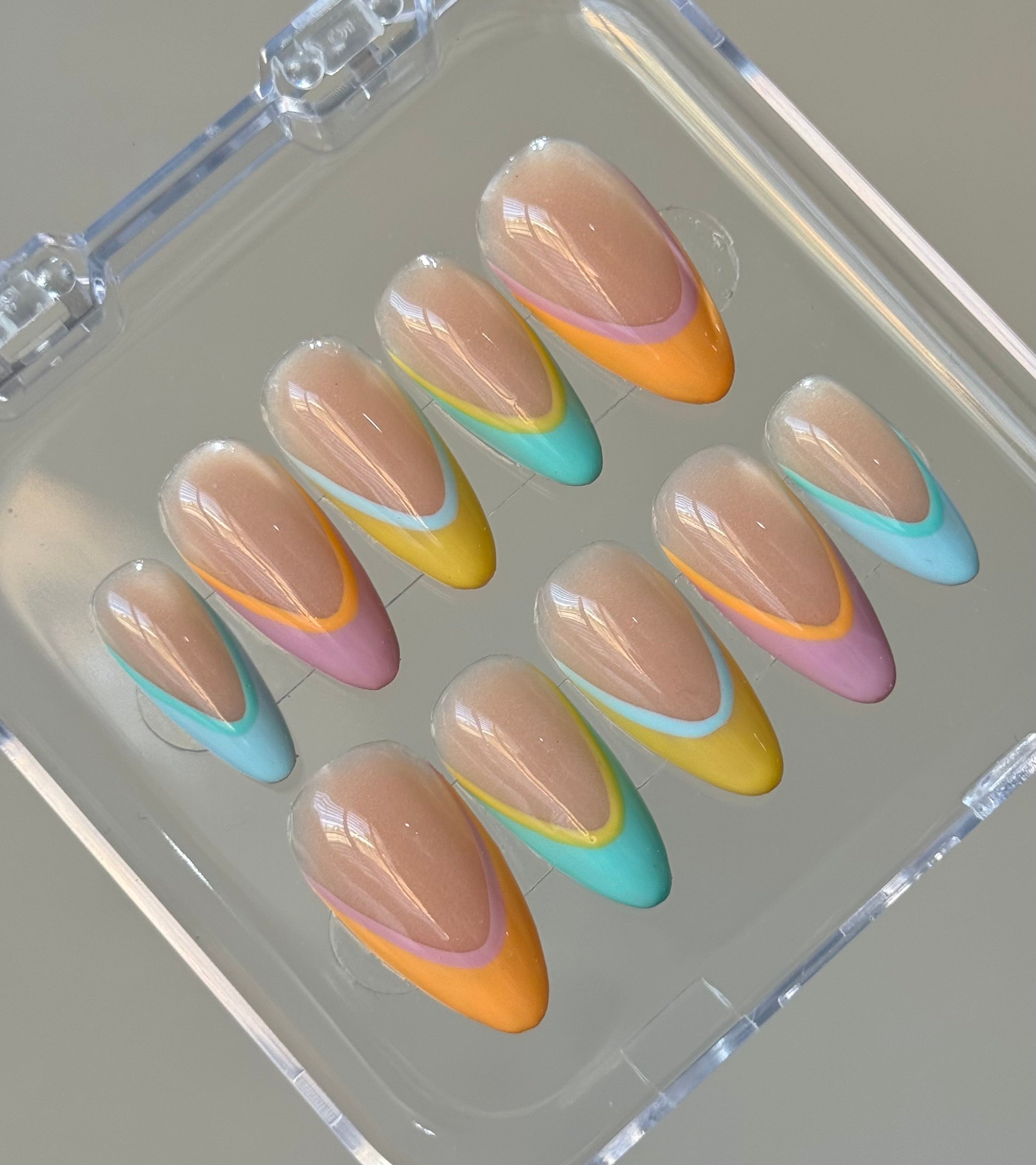 Multi coloured french with outlines – NBS NAIL SHOP